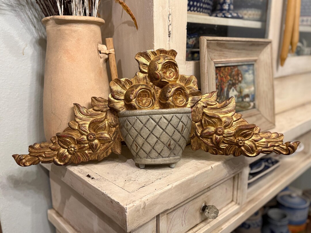 Vintage Carved Gold Floral in Basket Door Header Wall Plaque - Etsy