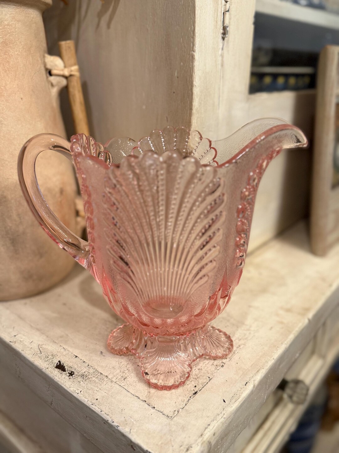 Mosser Pink Glass Coastal Seashell Pitcher Vase - Etsy