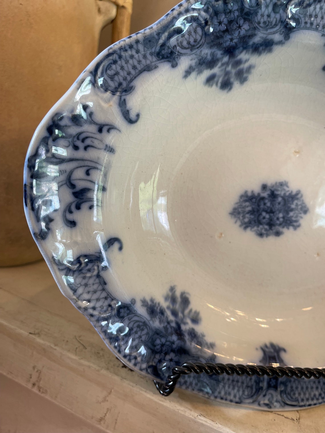 Antique Flow Blue Oval Serving Platter Keswick Wood & Son England - Etsy
