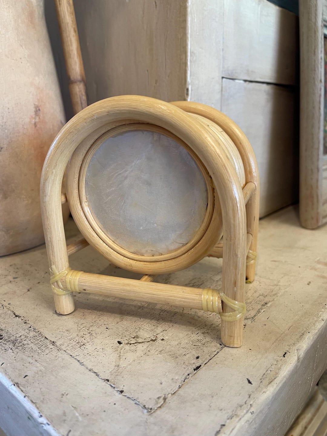 Vintage Bamboo and Capiz Shell Coasters With Caddy Holder - Etsy