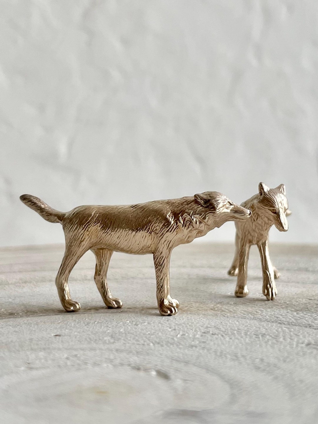 Mini Wolf Pair Figurine, Solid Cast Bronze, Realistic, Figurine ...