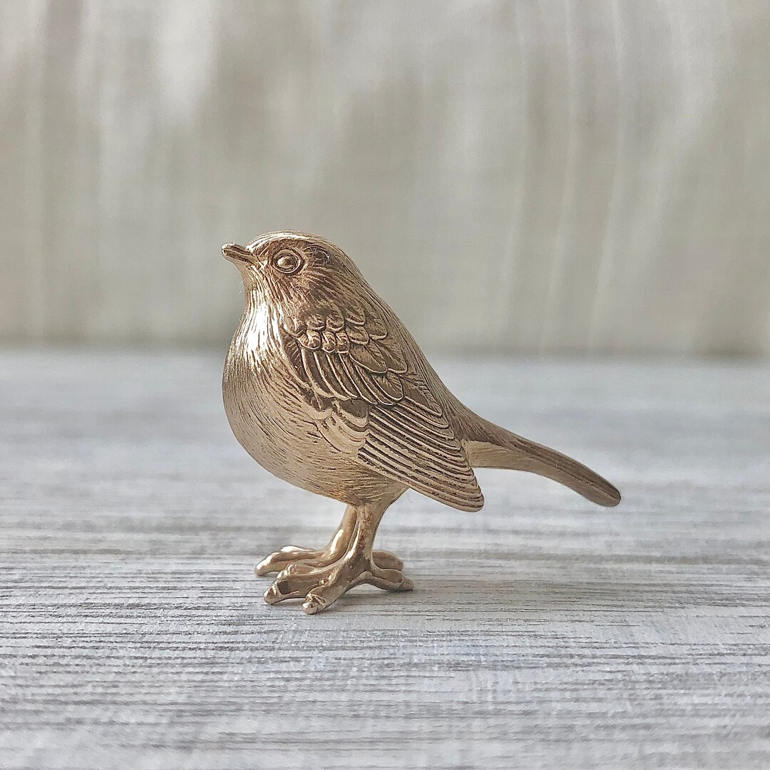Christmas Winter Robin Solid Bronze Realistic Miniature Figurine ...
