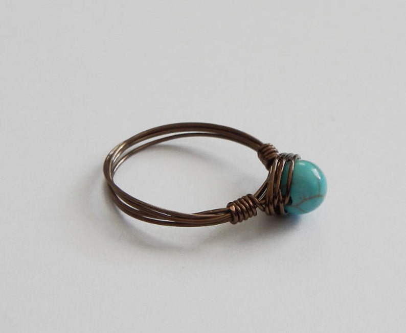 Boho Ring // Wire Wrapped Ring // Turquoise Ring // Wire Ring // Bronze ...