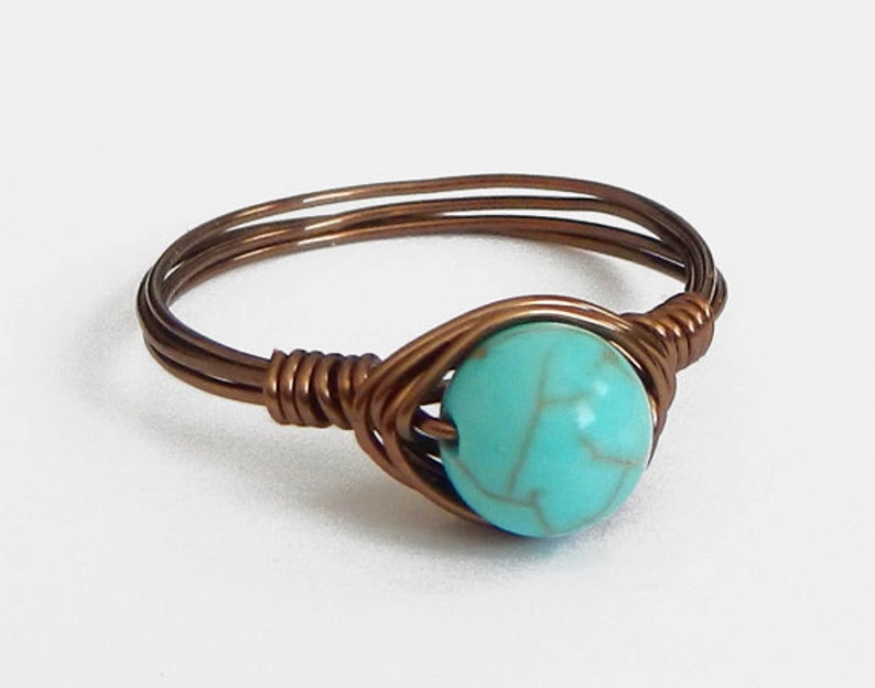 Boho Ring // Wire Wrapped Ring // Turquoise Ring // Wire Ring // Bronze ...
