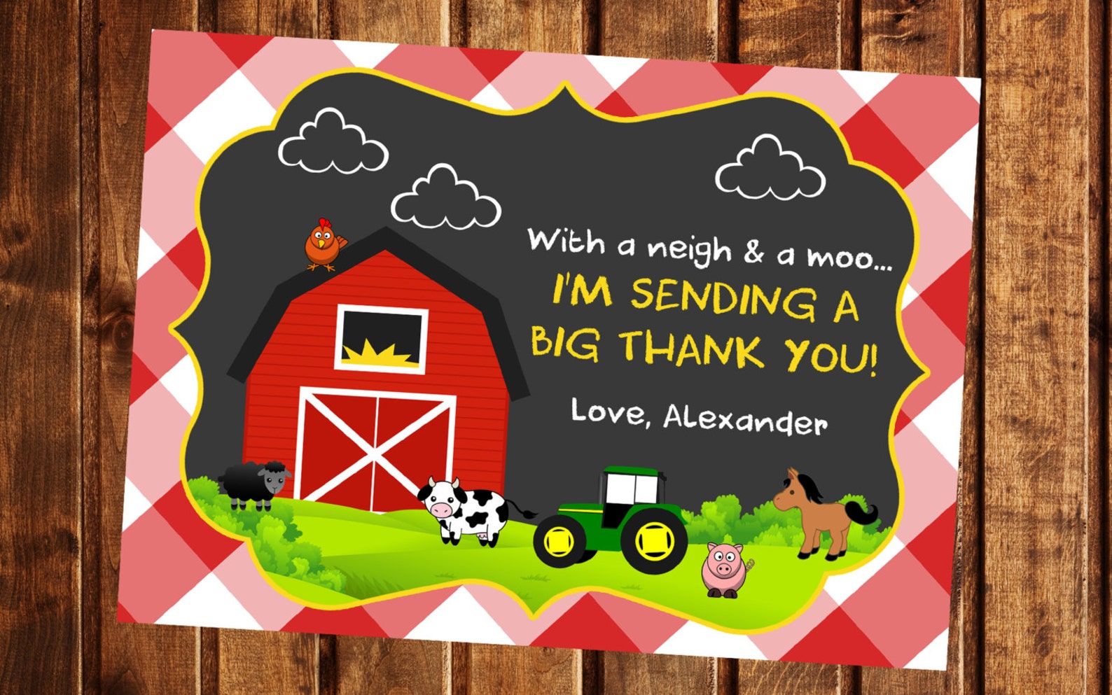 Farm Thank You Card, Farm Birthday, Farm Animals Thank You, Farm Party ...