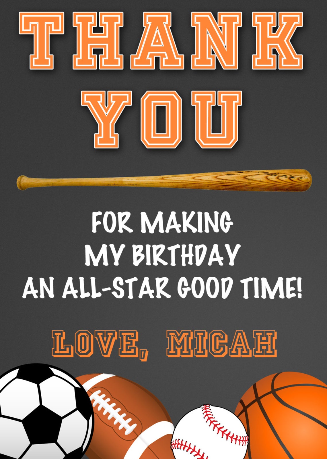 All Sports Thank You Card, All Sports Invitation, Sports Party, Sports ...