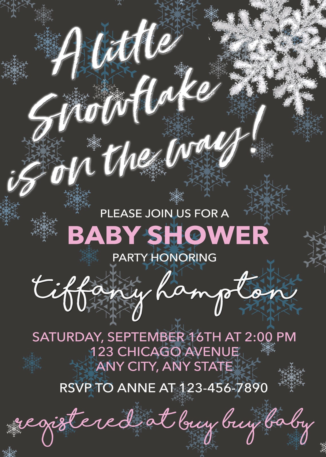 Snowflake Baby Shower Invitation Snowflake Invitation Winter - Etsy