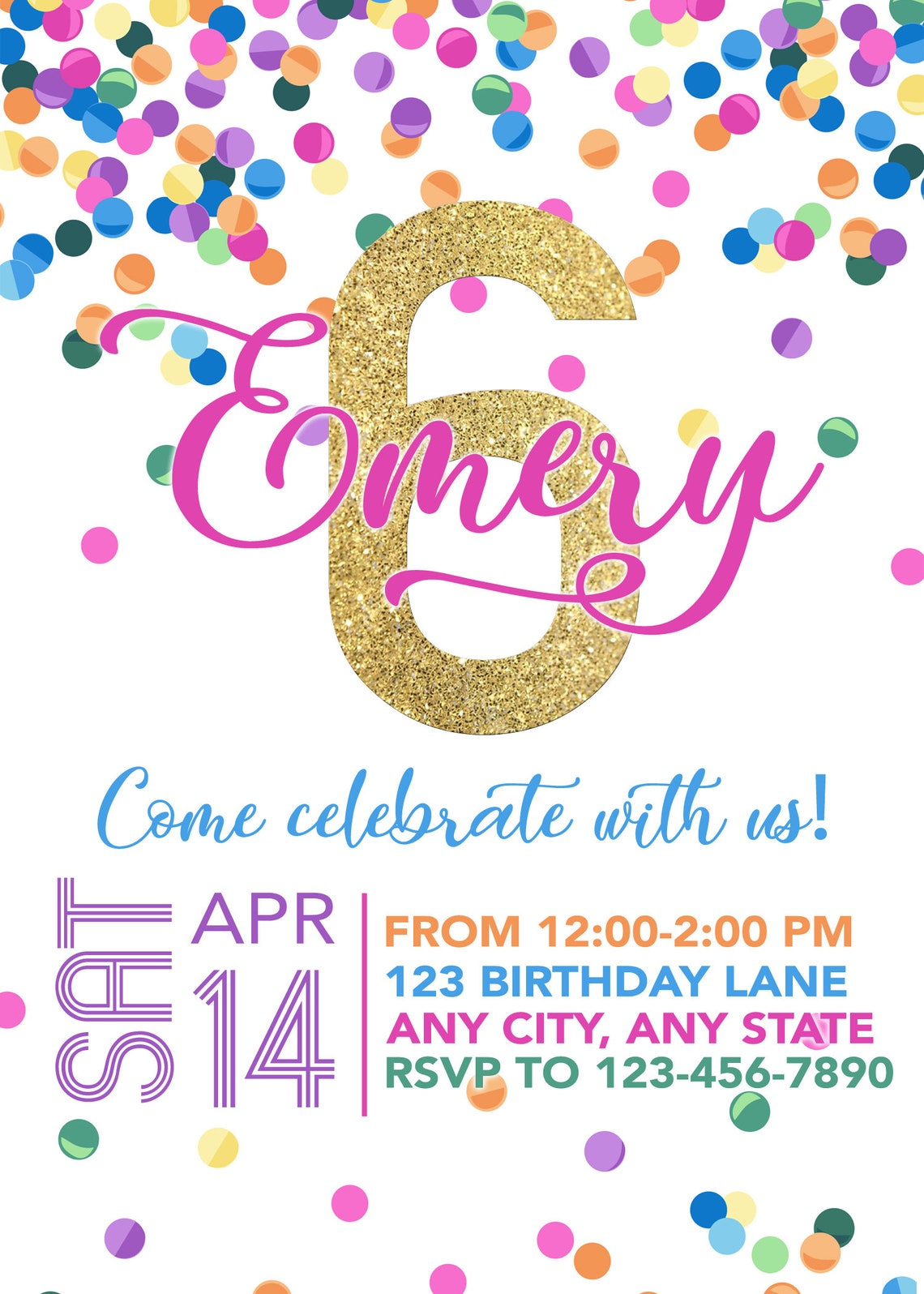 Sixth Birthday Invitation Pink Gold Confetti Girl 6th - Etsy