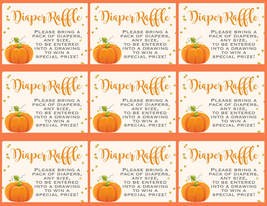 Little Pumpkin Diaper Raffle Card - Baby Shower - Baby Shower Game ...