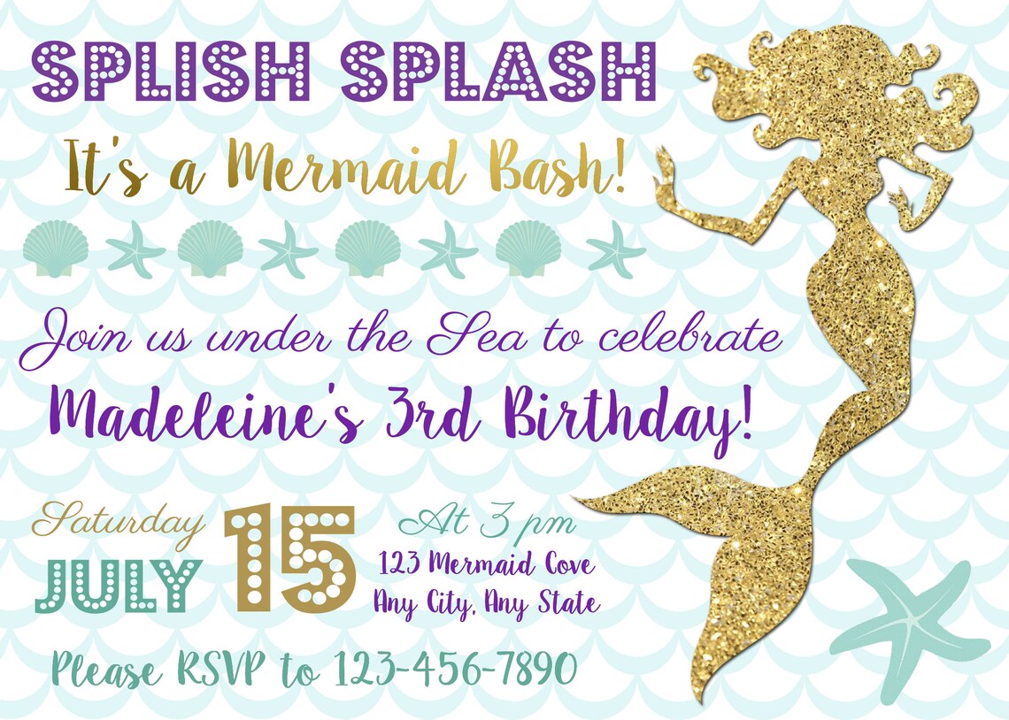 Mermaid Invitation Mermaid Party Invite Under the Sea Party - Etsy