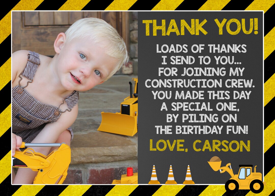 Construction Thank You Card, Construction Party, Construction Birthday ...