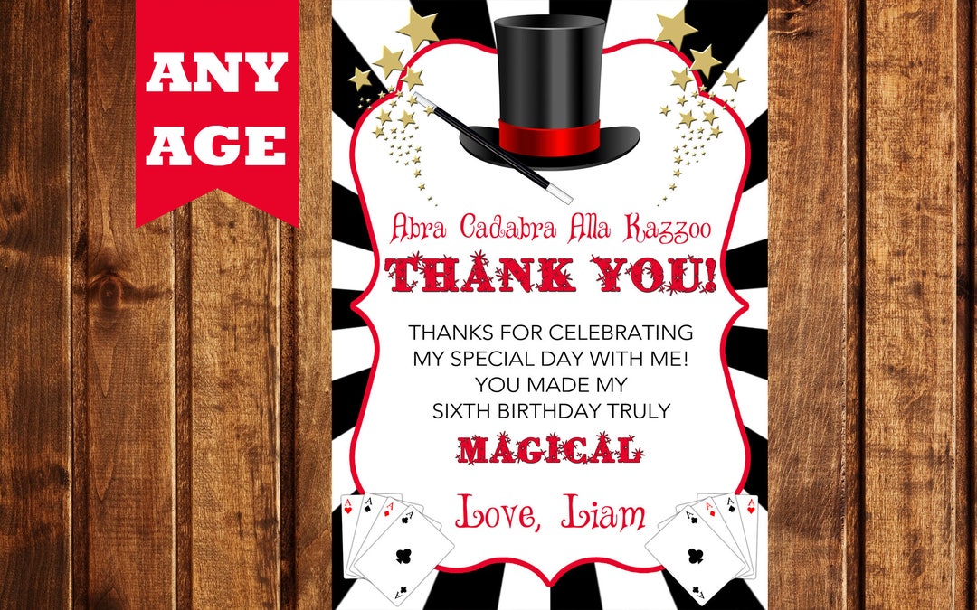 Magic Party Thank You Card, Magic Birthday Thank You Card, Magician ...