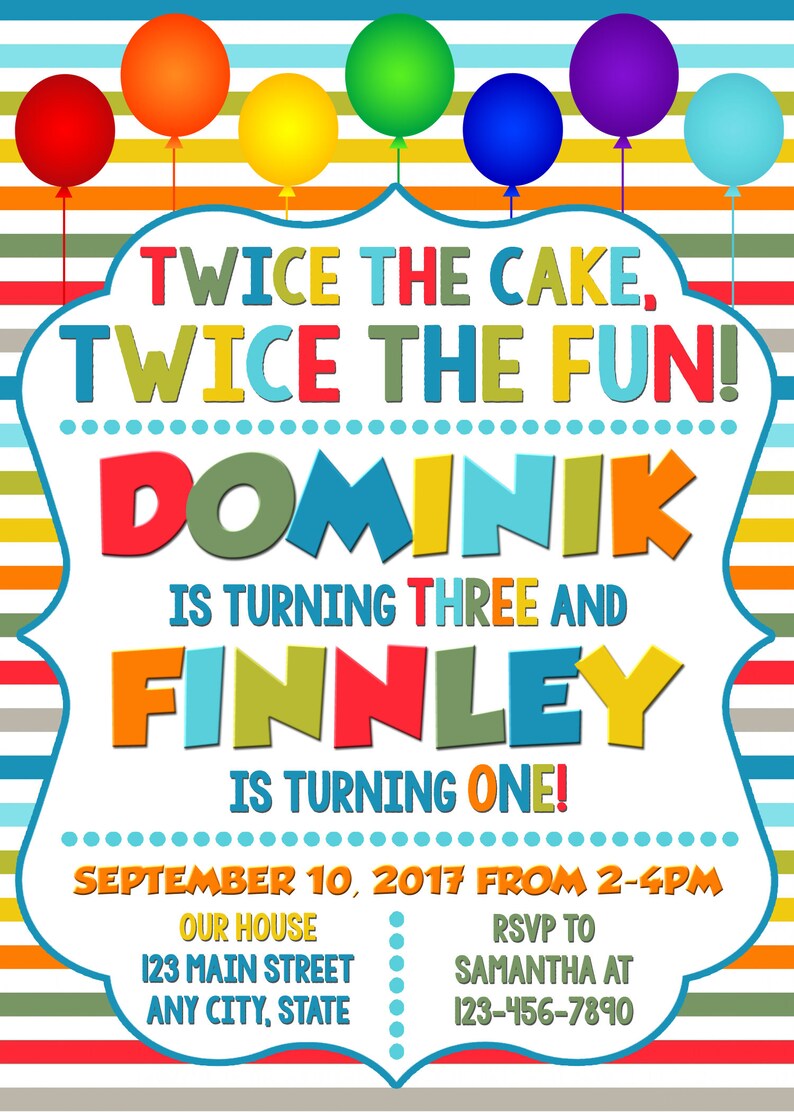 Combined Birthday Party Invitation, Triplet Birthday Invitation ...