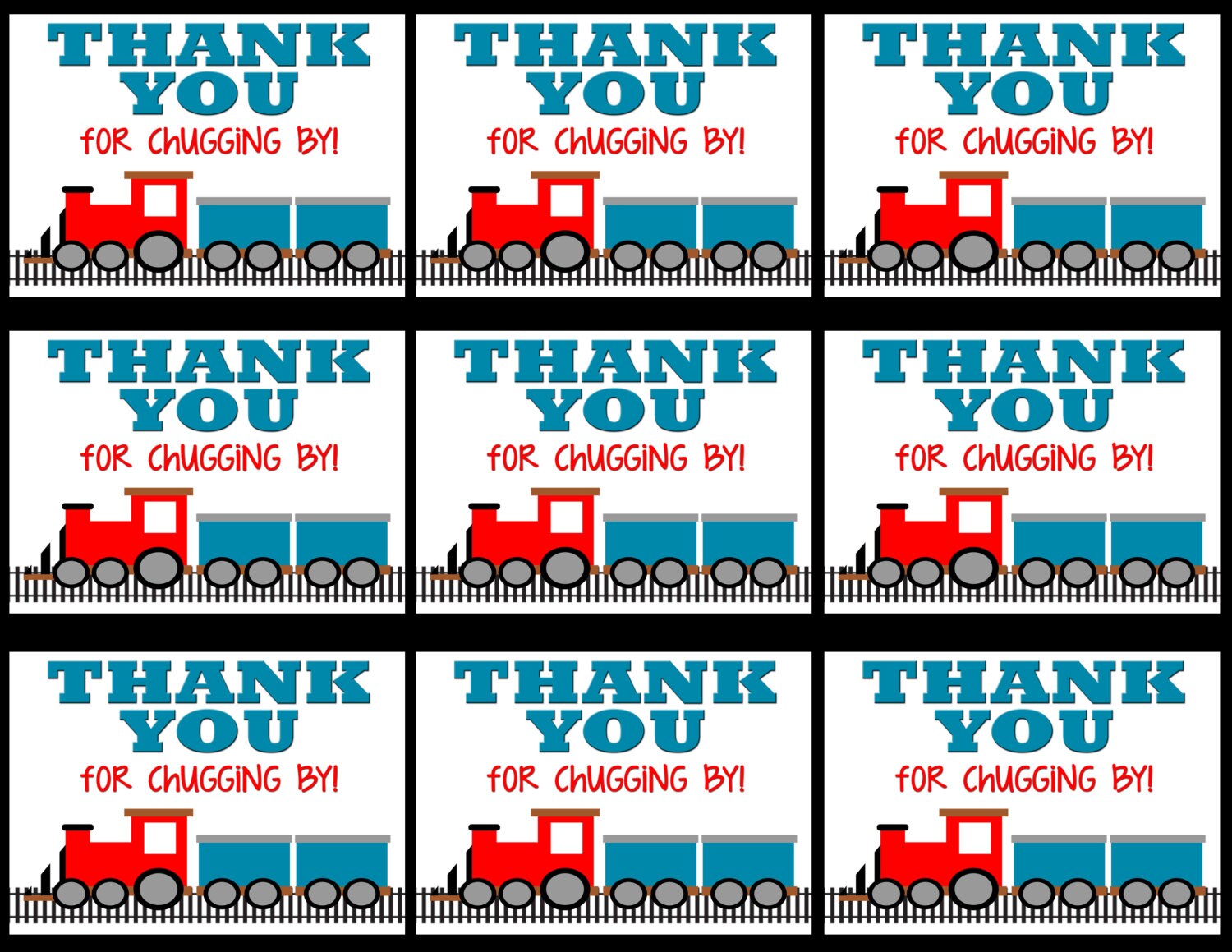 Train Thank You Tags Train Favor Tags Train Birthday Tags | Etsy