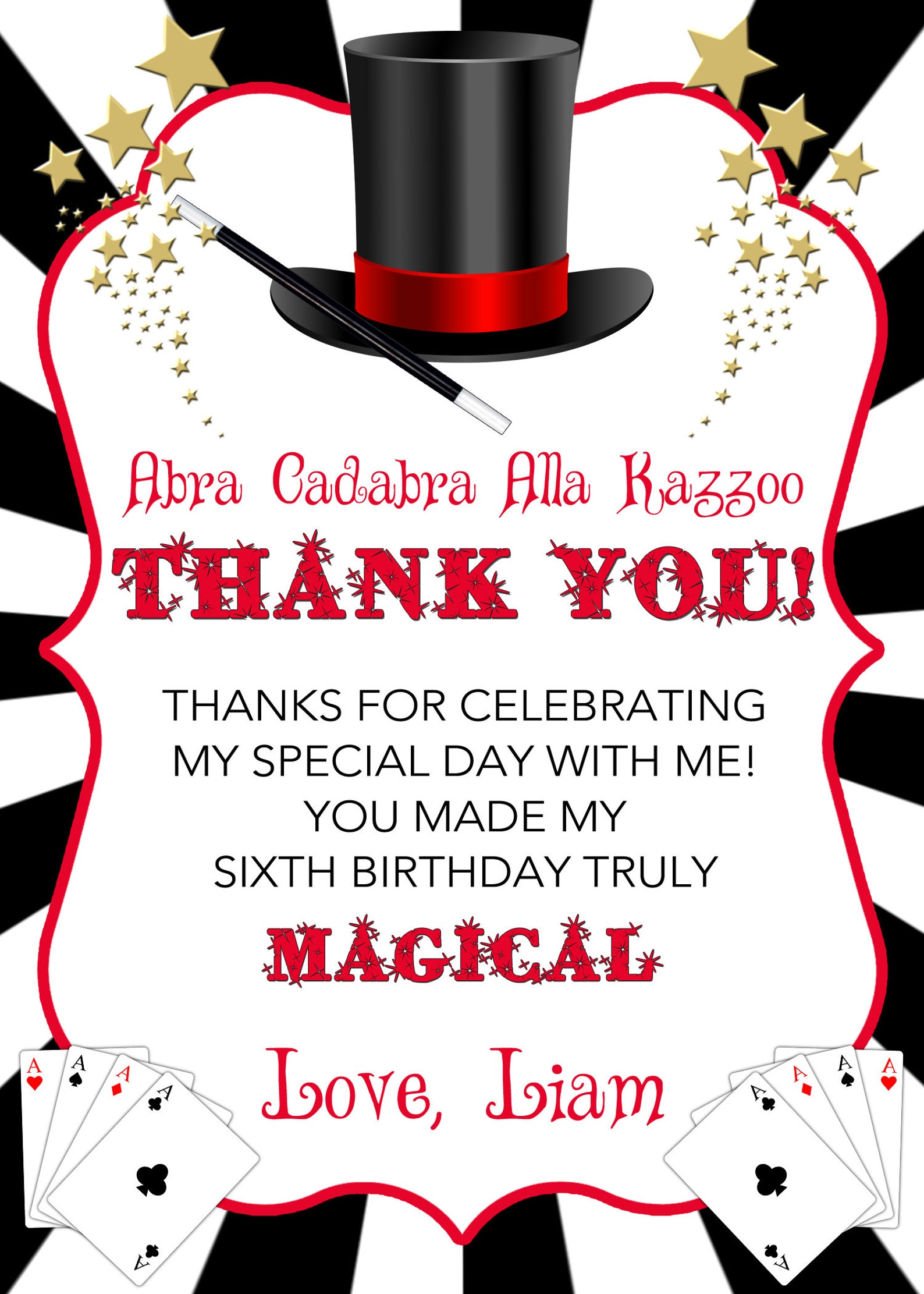 Magic Party Thank You Card Magic Birthday Thank You Card - Etsy