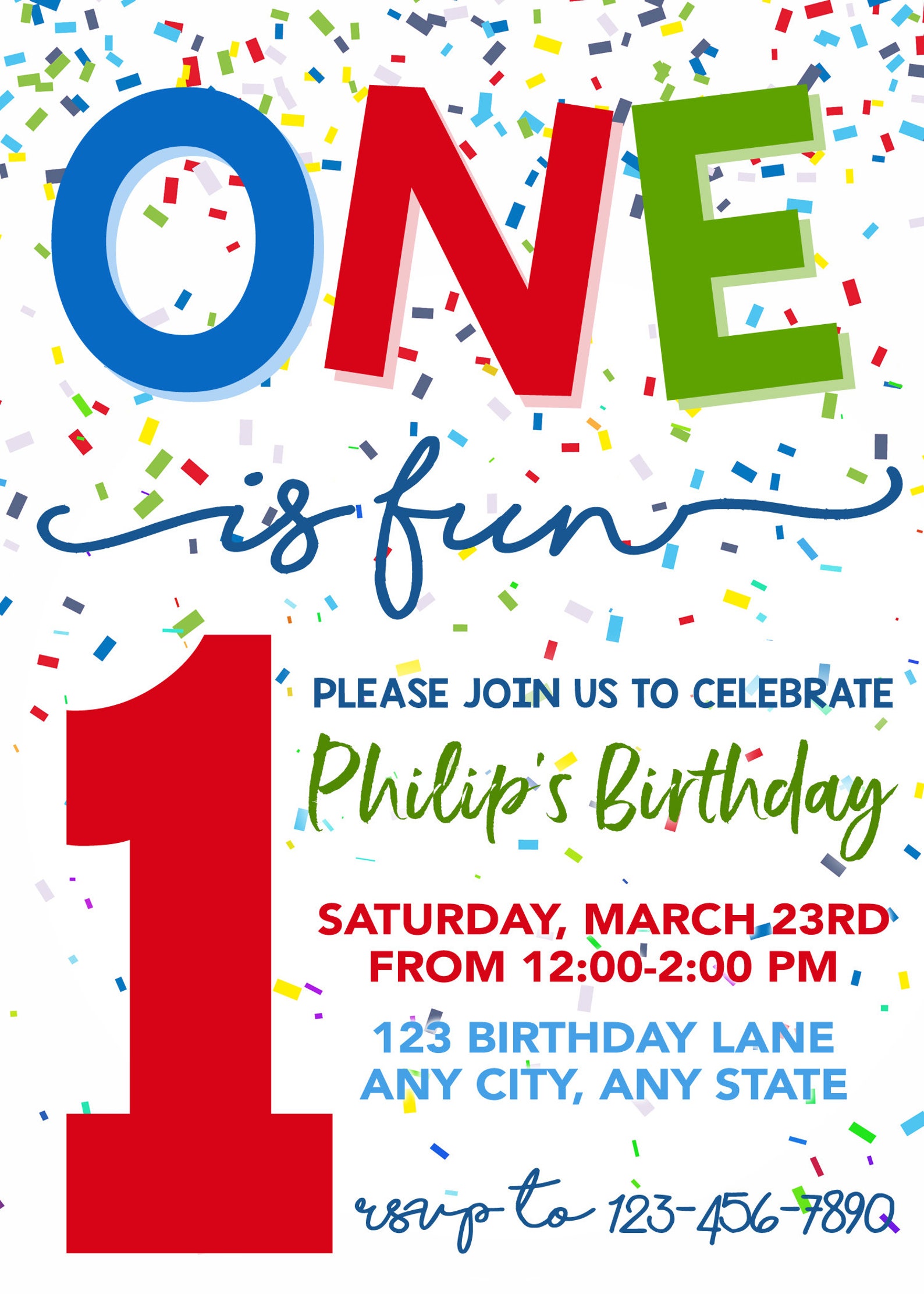 First Birthday Invitation Confetti Invitation 1st Birthday - Etsy