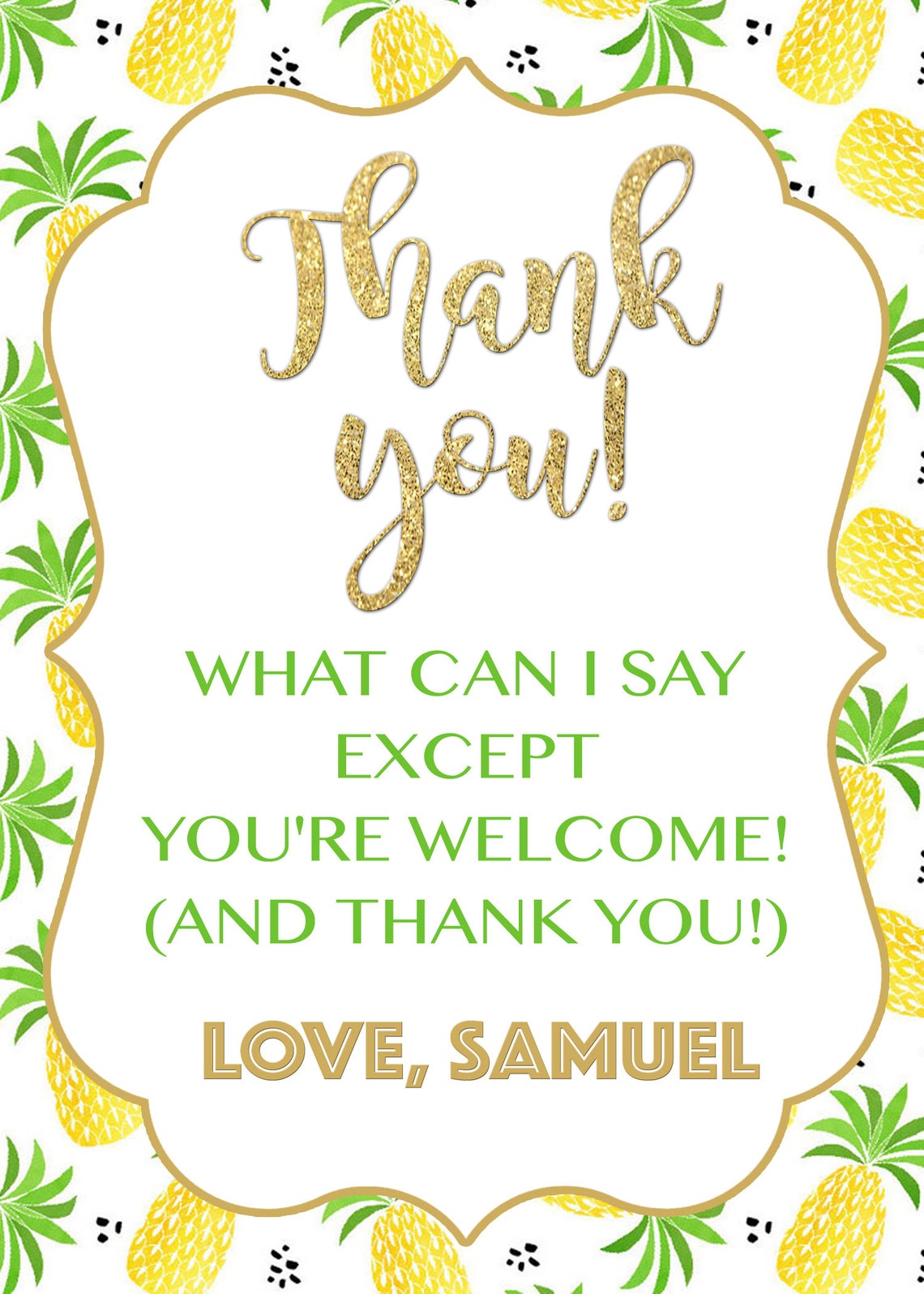Aloha Thank You Card Pineapple Thank You Card Luau Thank Etsy