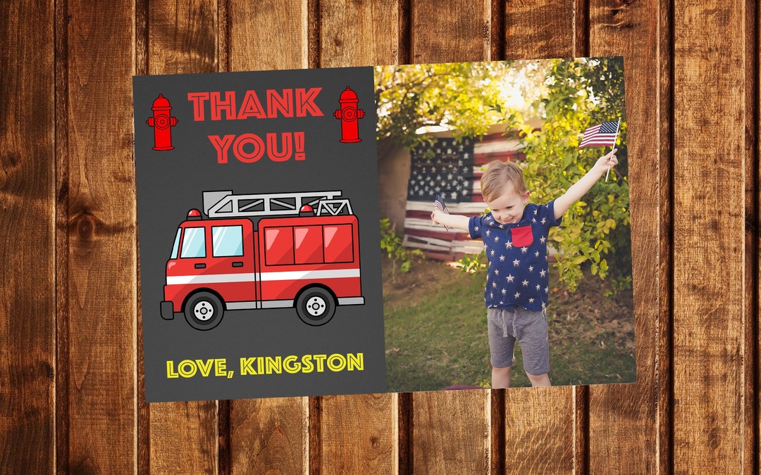 Fire Truck Thank You Card, Firetruck Thank You Card, Fireman Thank You ...