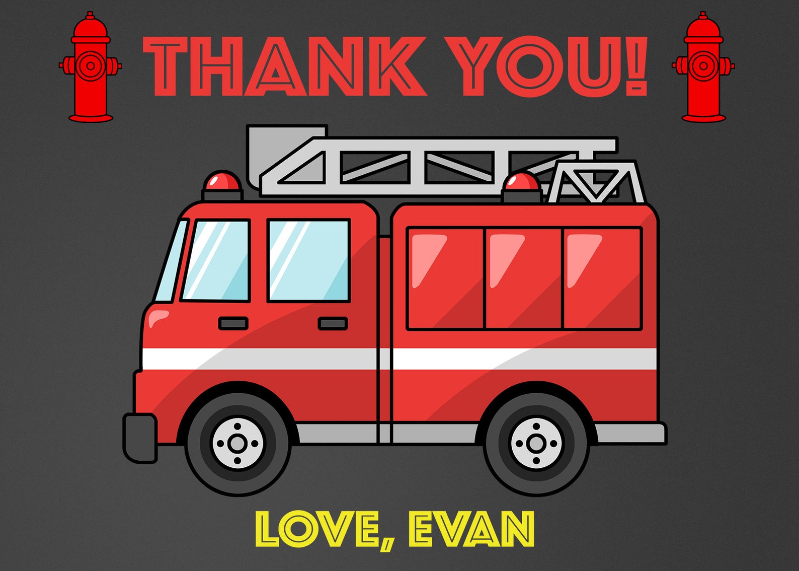 Fire Truck Thank You Card Firetruck Thank You Card Fireman - Etsy