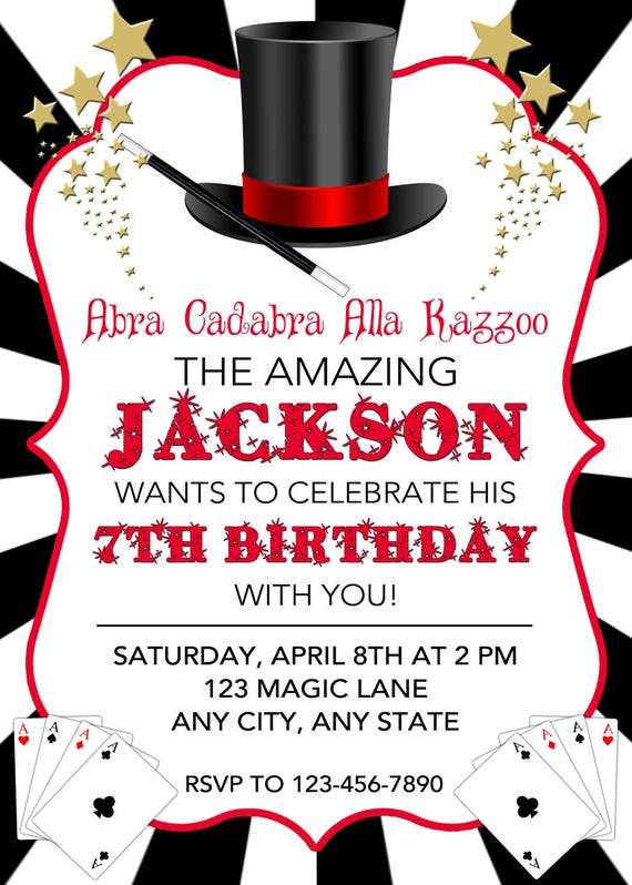 Magic Magician Birthday Invitation Magical Magician Birthday Card