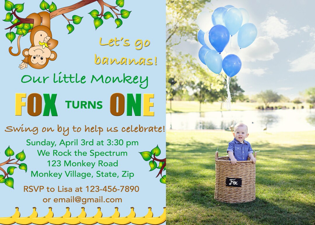 Monkey Birthday Invitation, Monkey Invitations, Jungle Birthday ...
