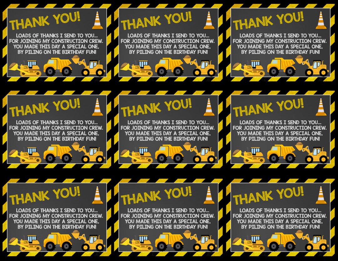 Construction Thank You Tags, Construction Favor Tags, Construction ...