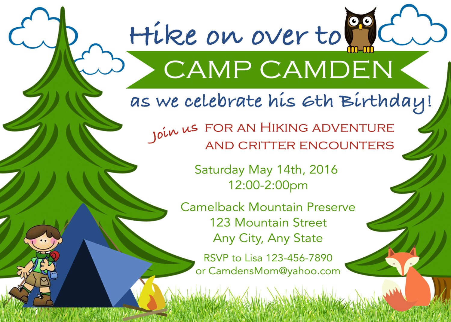 Camping Birthday Invitation, Hiking Birthday Invitation, Nature ...