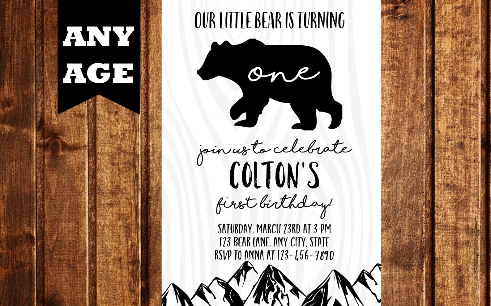 Modern Bear Birthday Invitation, Bear Invitation, Bear Birthday ...