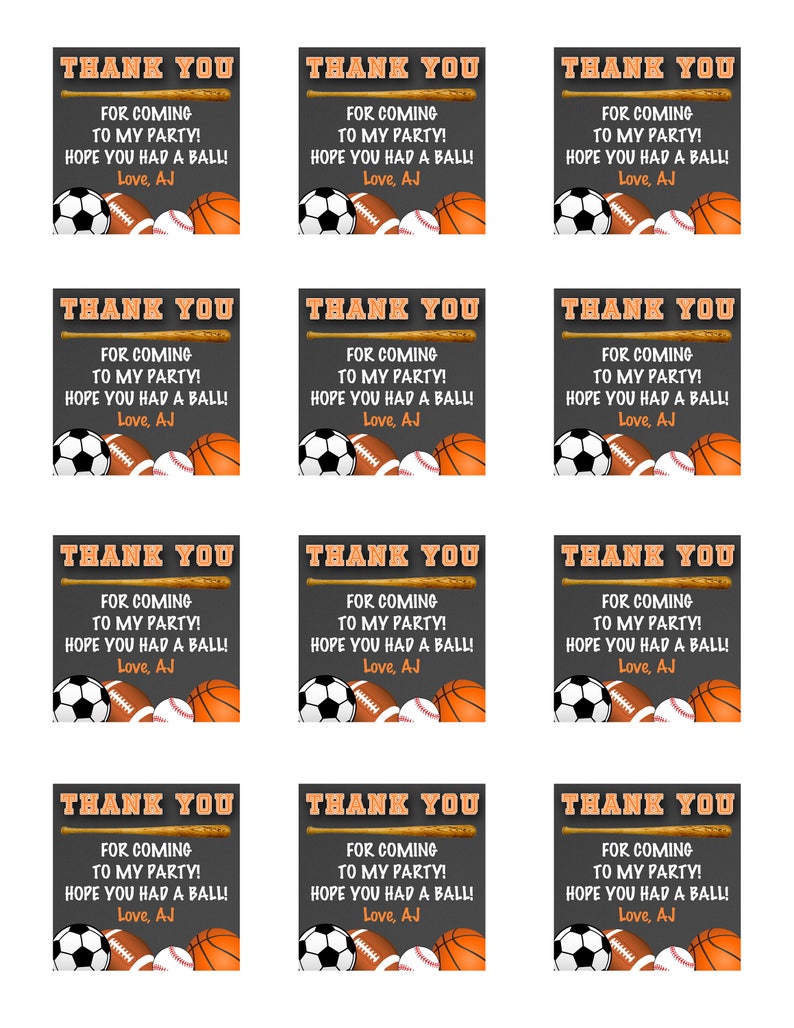 All Star Sports Favor Tags - All Star Sports Gift Tags - Sports Thank ...