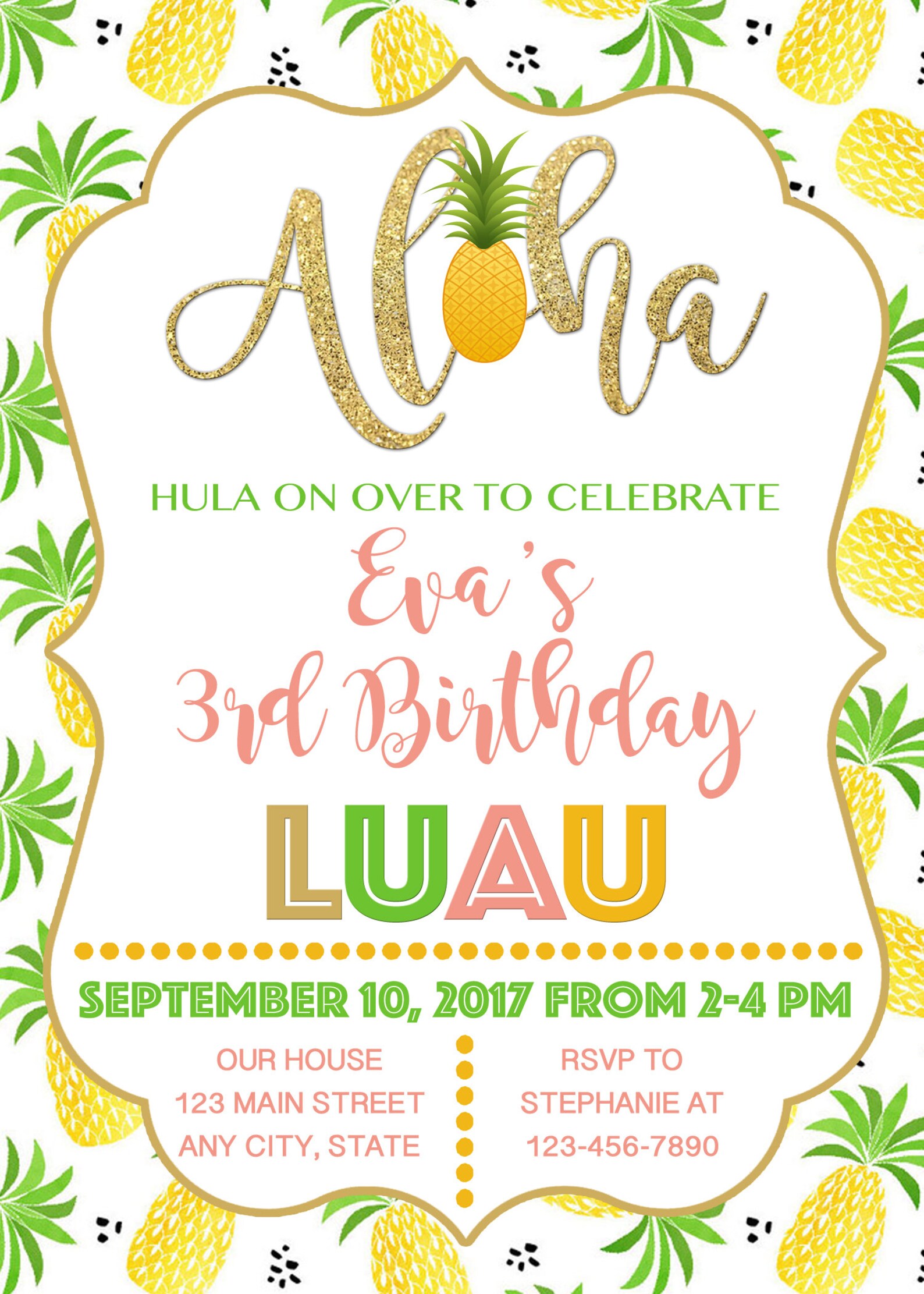 Aloha Invitation, Pineapple Invitation, Luau Invitation, Hawaiian ...