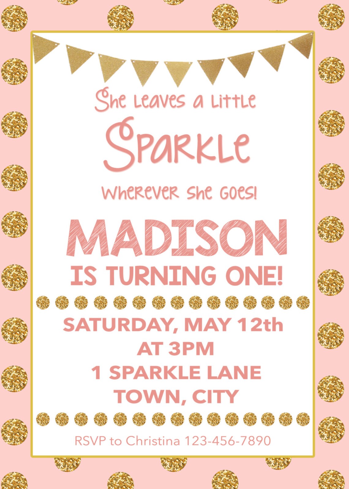 Sparkle Birthday Invitation- PRINTABLE- Pink Invitation-glitter Party ...