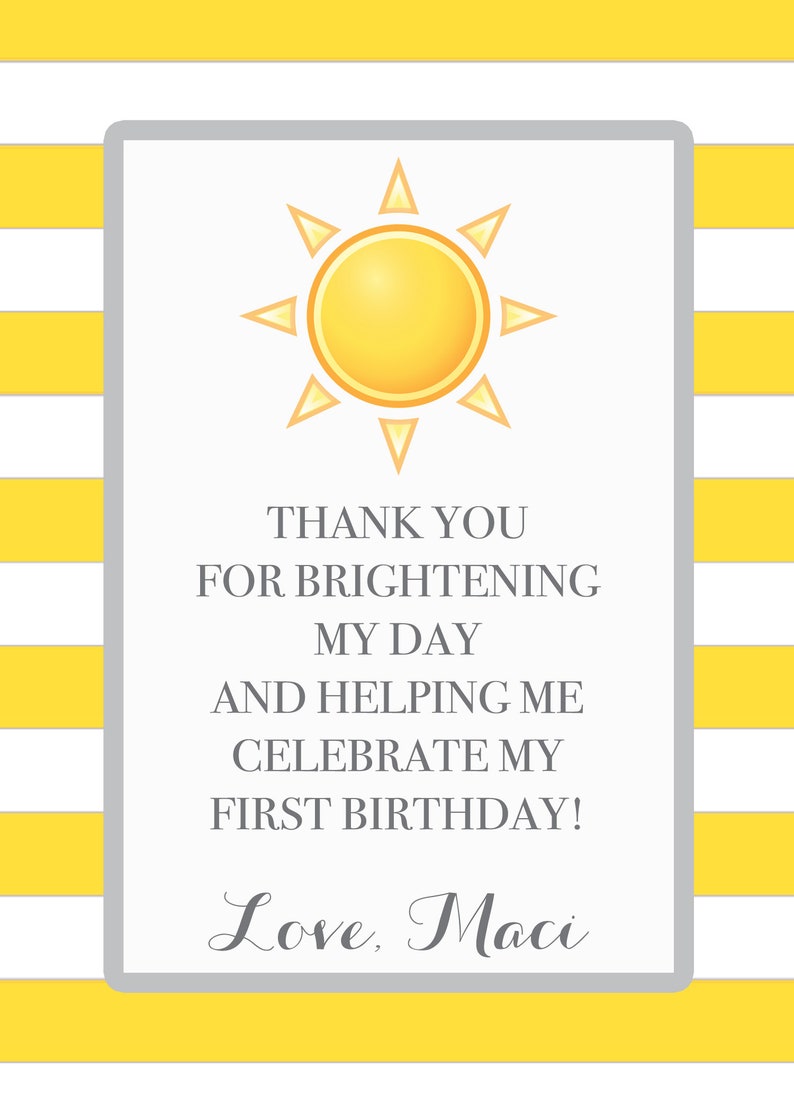 Sunshine Thank You Card, Sunshine Birthday, Sunshine Party, Thank You ...