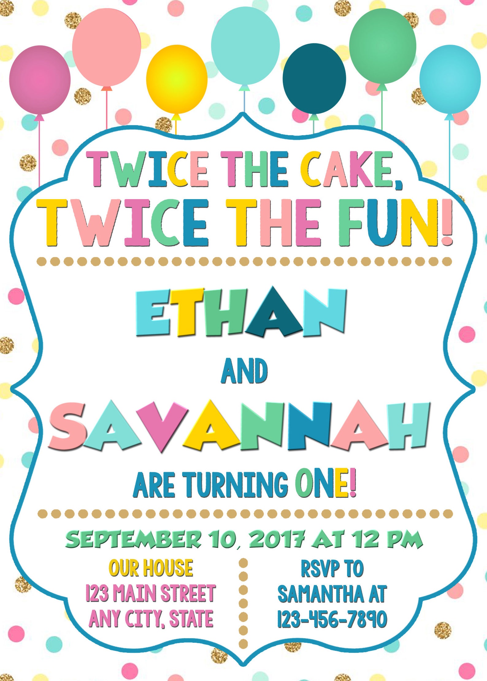 Joint Combined Birthday Party Invitation, Twins Birthday Invitation ...