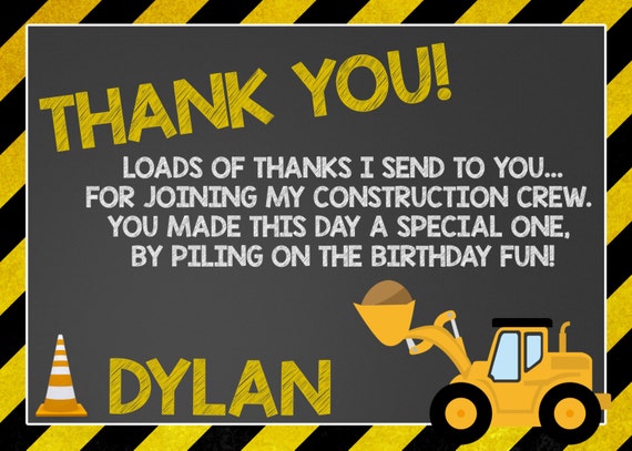 Construction Thank You Card Construction Party Construction Etsy