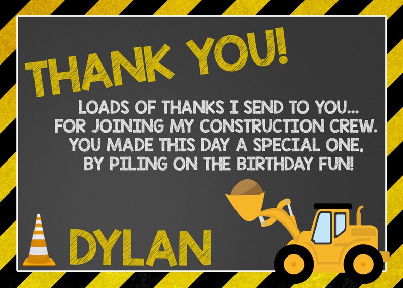 Construction Thank You Card, Construction Party, Construction Birthday ...
