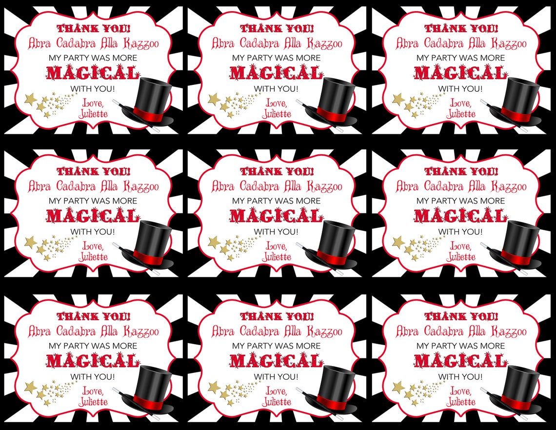 Magician Favor Tags, Magic Party Gift Tags, Magician Thank You Tags ...