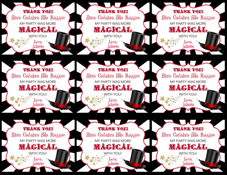 Magician Favor Tags Magic Party Gift Tags Magician Thank You - Etsy