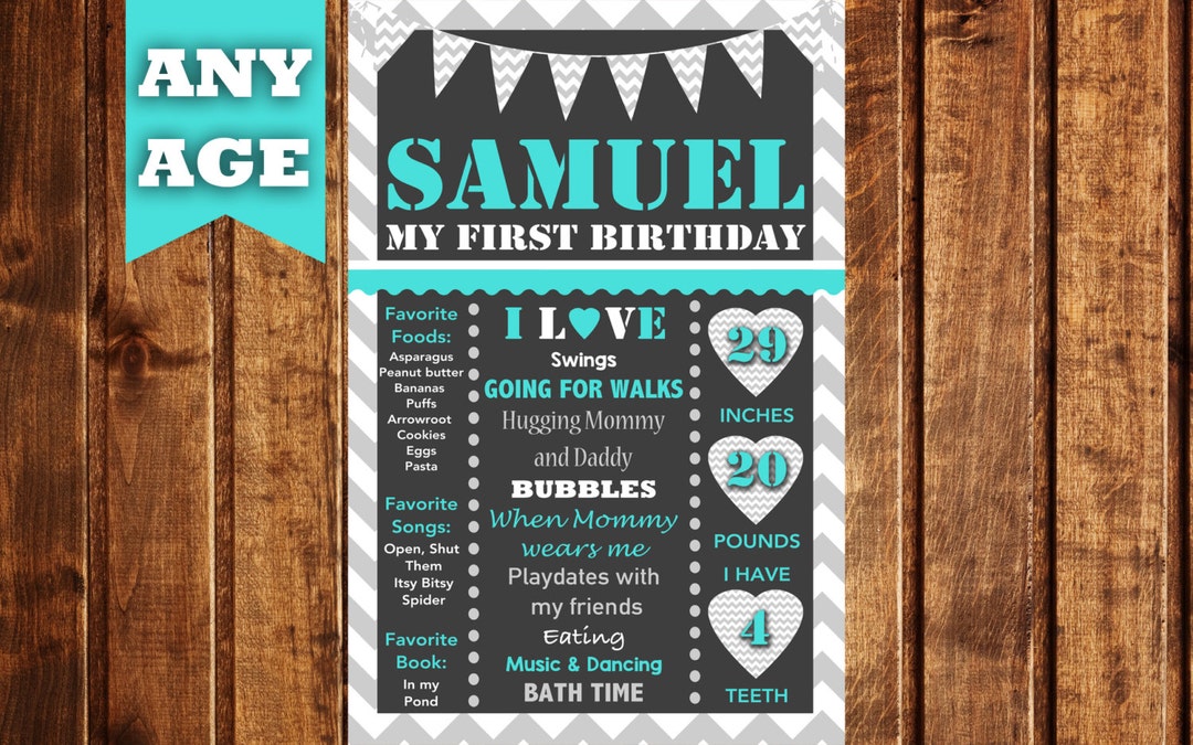Chevron Chalkboard Sign, First Birthday Chalkboard Poster, Chevron ...