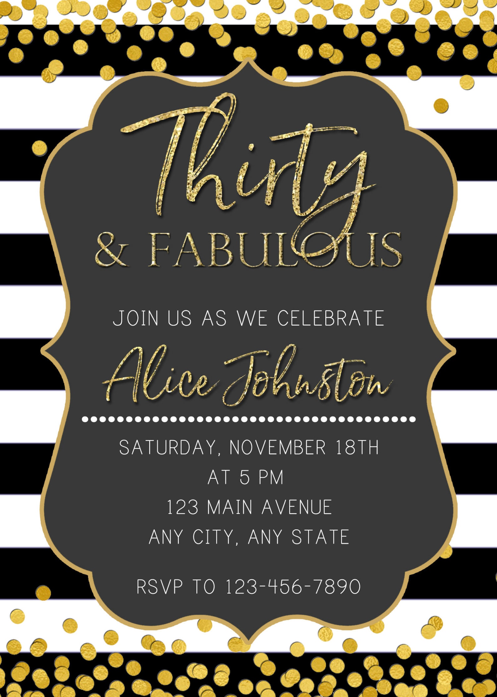 30th Birthday Invitation for Women, PRINTABLE Thirty and Fabulous ...