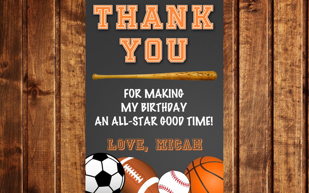 All Sports Thank You Card, All Sports Invitation, Sports Party, Sports ...