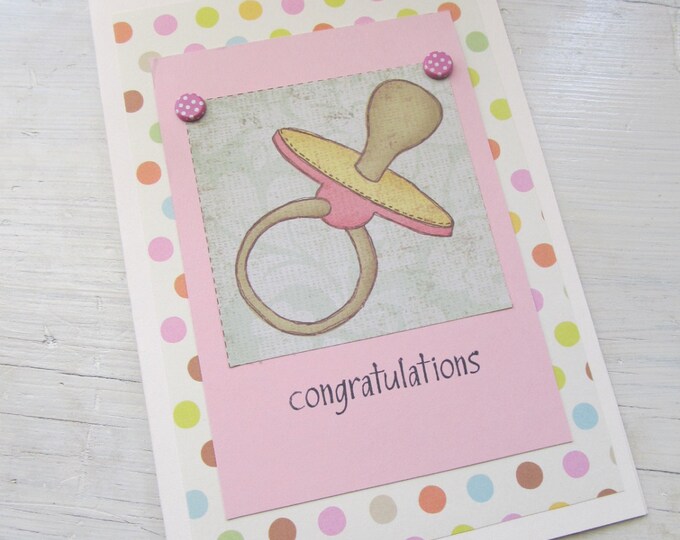 Congratulations Card, Baby Girl Card, Pink Polka Dot Card - Etsy