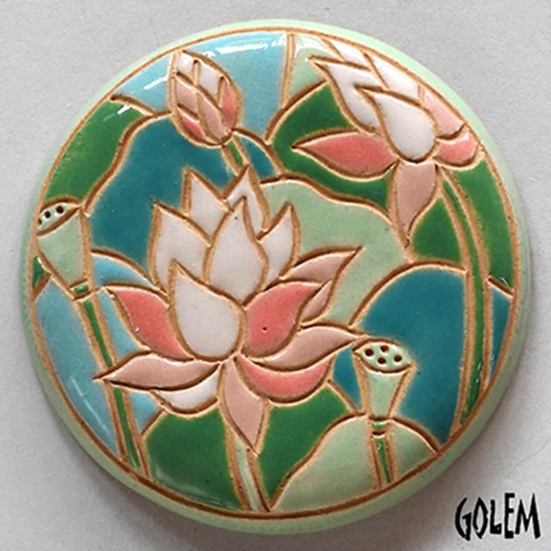 Handcrafted Ceramic Lotus Flower Cabochon, Lentil Beads, Golem Studio ...