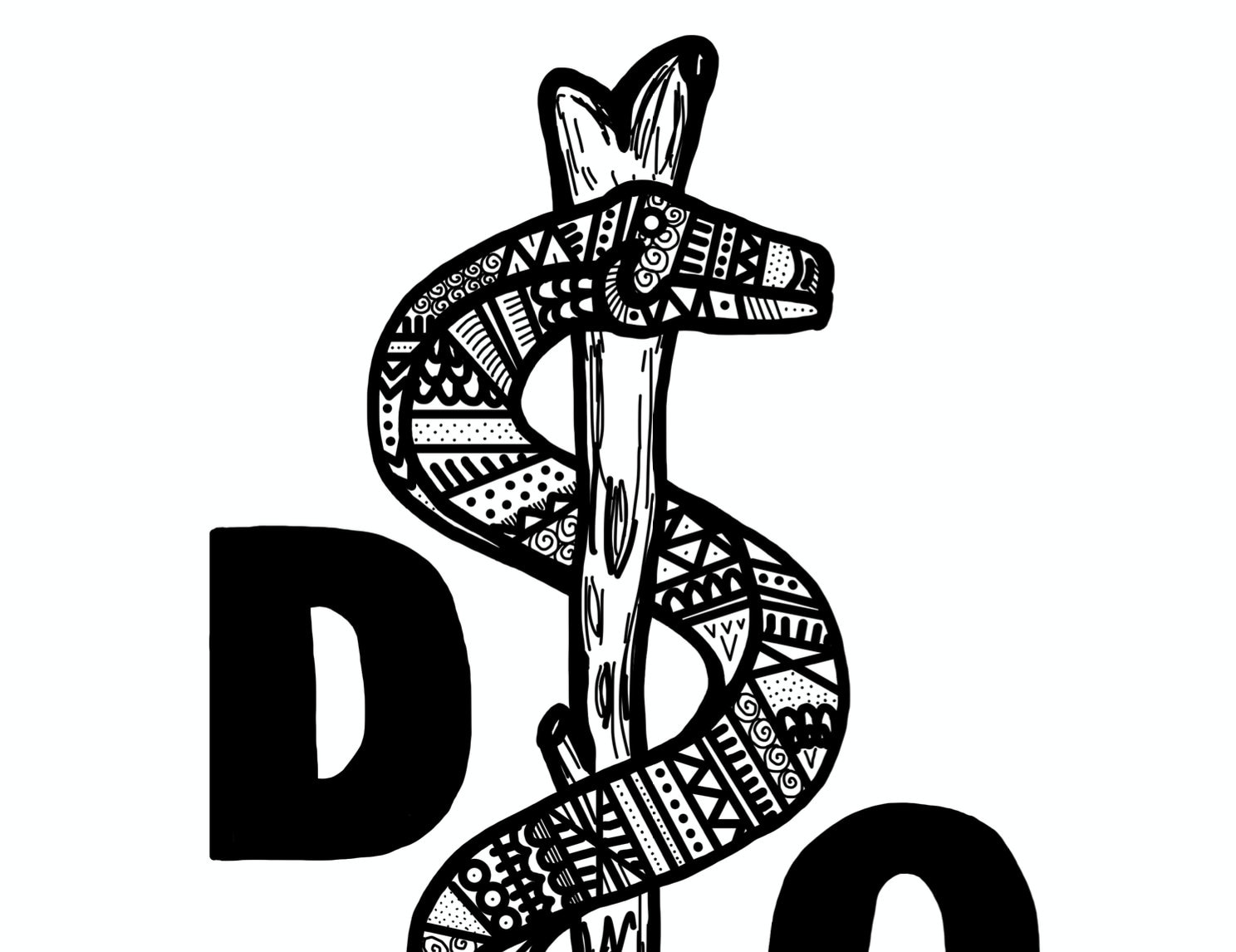 Doctor en Medicina Osteopática letras mayúsculas Bastón de Asclepio ...