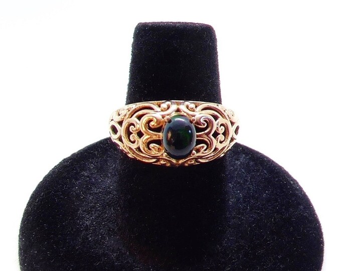 Vintage STS Rose Gold Plated 925 Sterling Silver Domed Prong Set Black ...