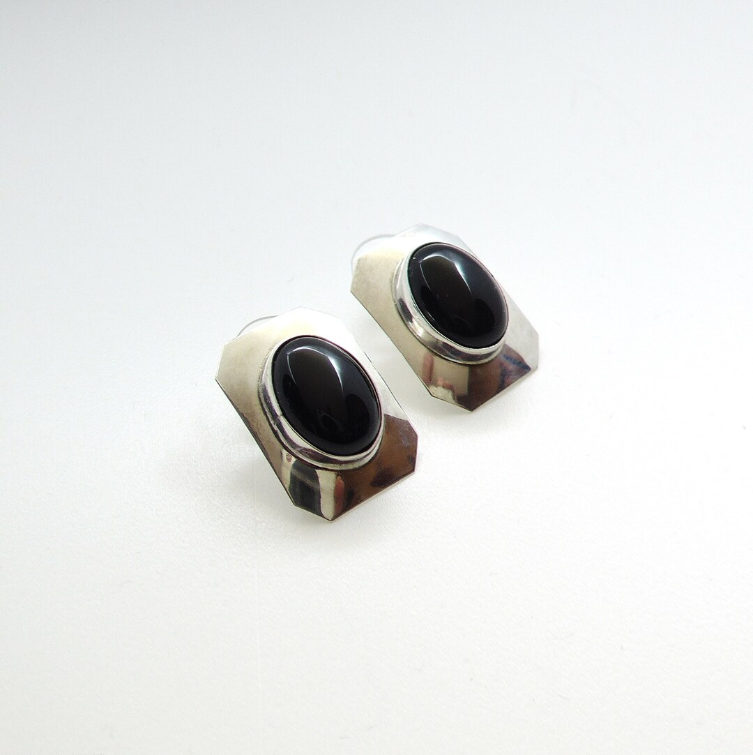 Vintage Wayne Etsitty Navajo Sterling Silver 925 Onyx Cabochon Post ...