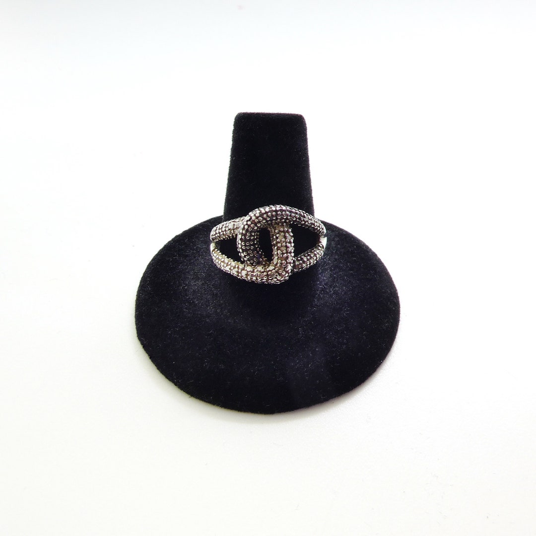 Vintage DL Sterling Silver 925 Buckle Style Diamond Accent Ring Size 8 ...