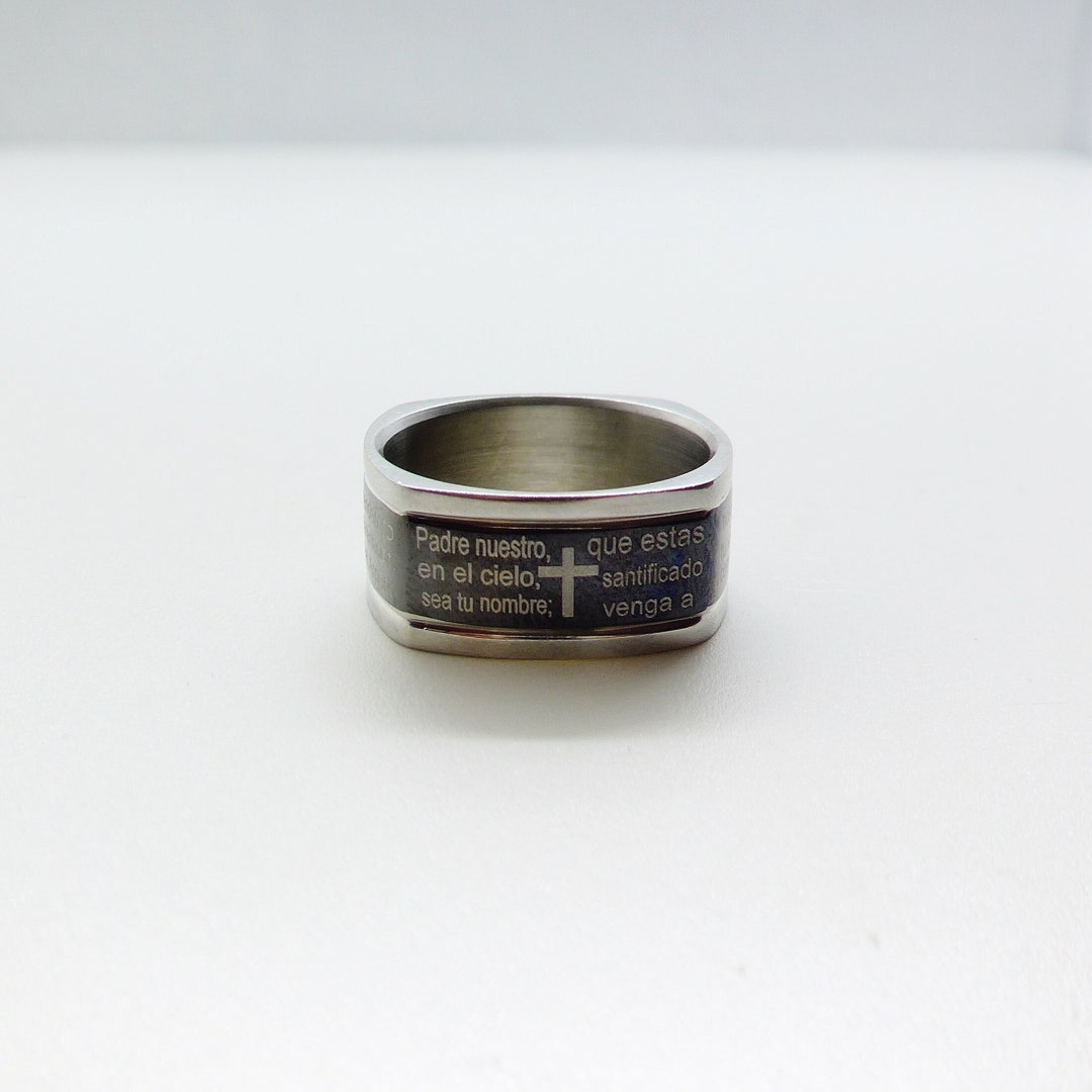 Vintage Stainless Steel Spanish Lords Prayer Cross Band Ring Size 8 - Etsy
