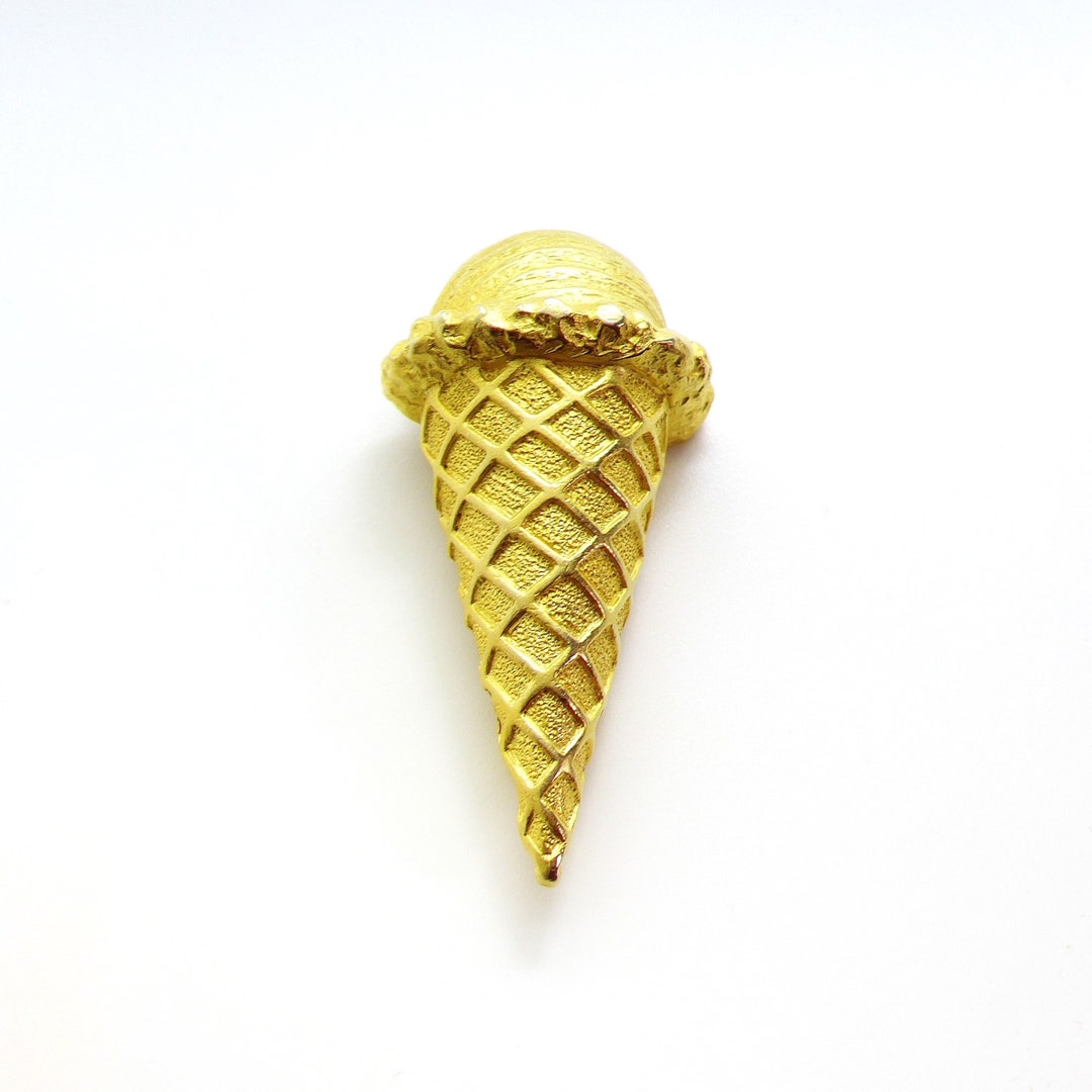 Vintage Piscitelli Gold Plated Ice Cream Cone Domed Brooch - Etsy