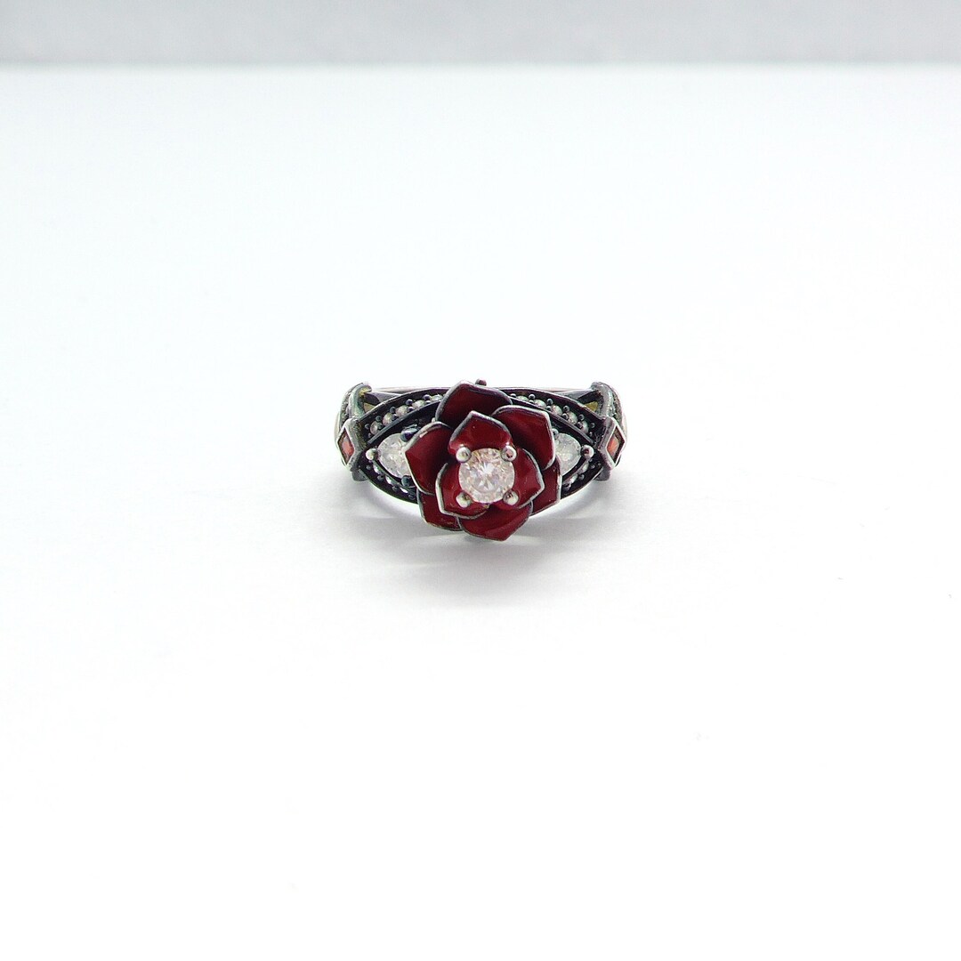 Vintage Vancaro Sterling Silver 925 Nature Unique Enameled Red Rose ...