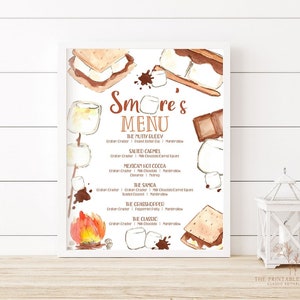 Editable S'more Bar Menu Sign Smore Bar S'mores Station Outdoor Party ...
